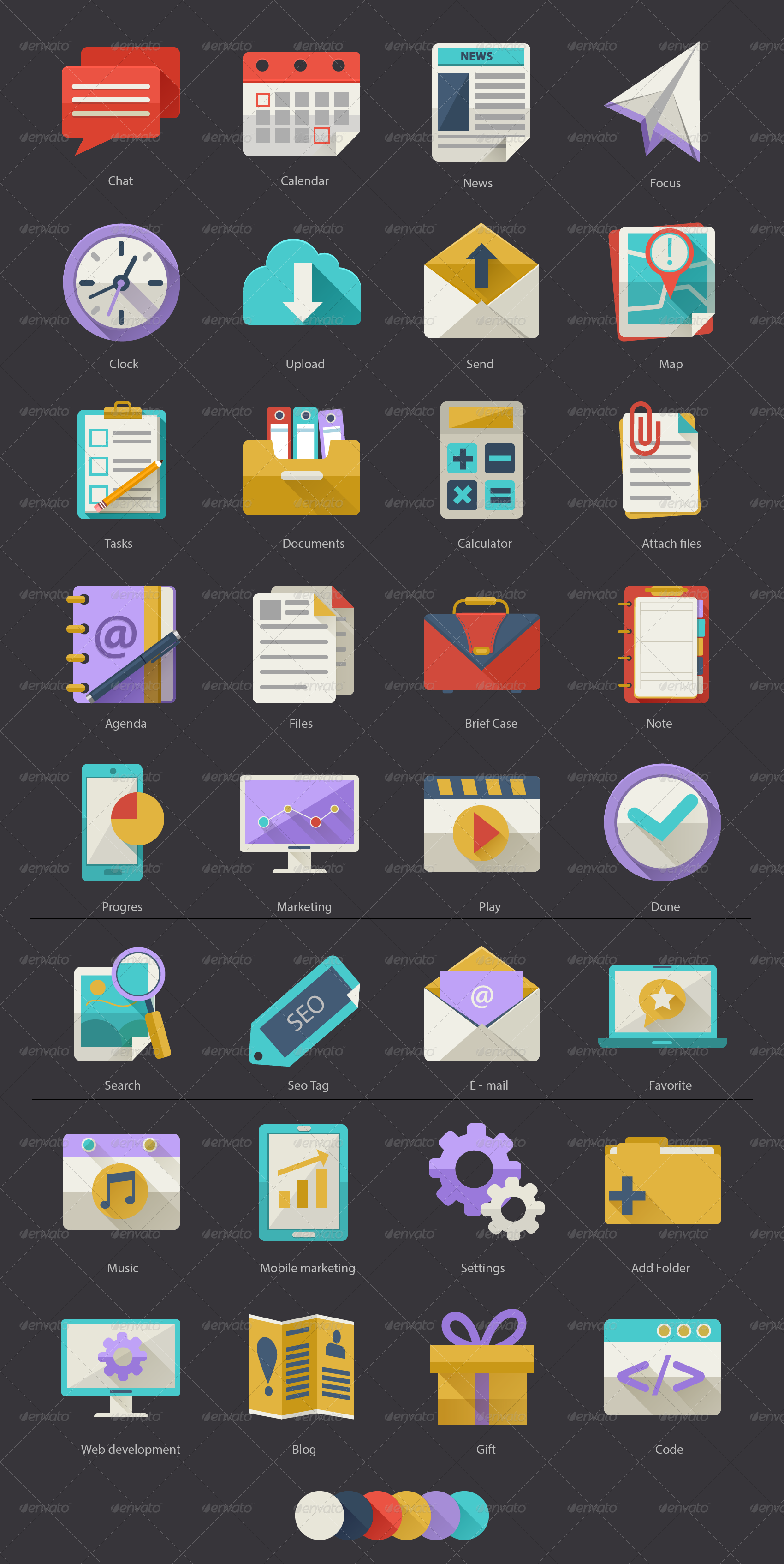 Set of Flat Icons with Long Shadow, Vectors | GraphicRiver