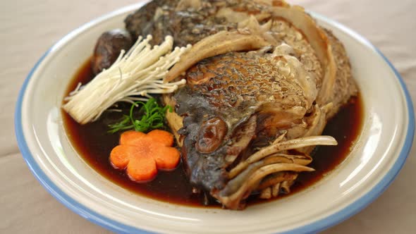 Boiled Fish Head with Soy Sauce - Japanese food style, Stock Footage