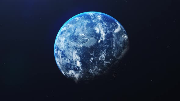 Zoom out Earth in space view with shining sunrise in universe and ...