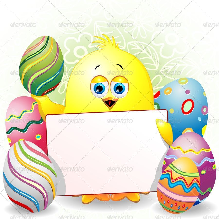 Easter Chick Cartoon with White Panel, Vectors | GraphicRiver