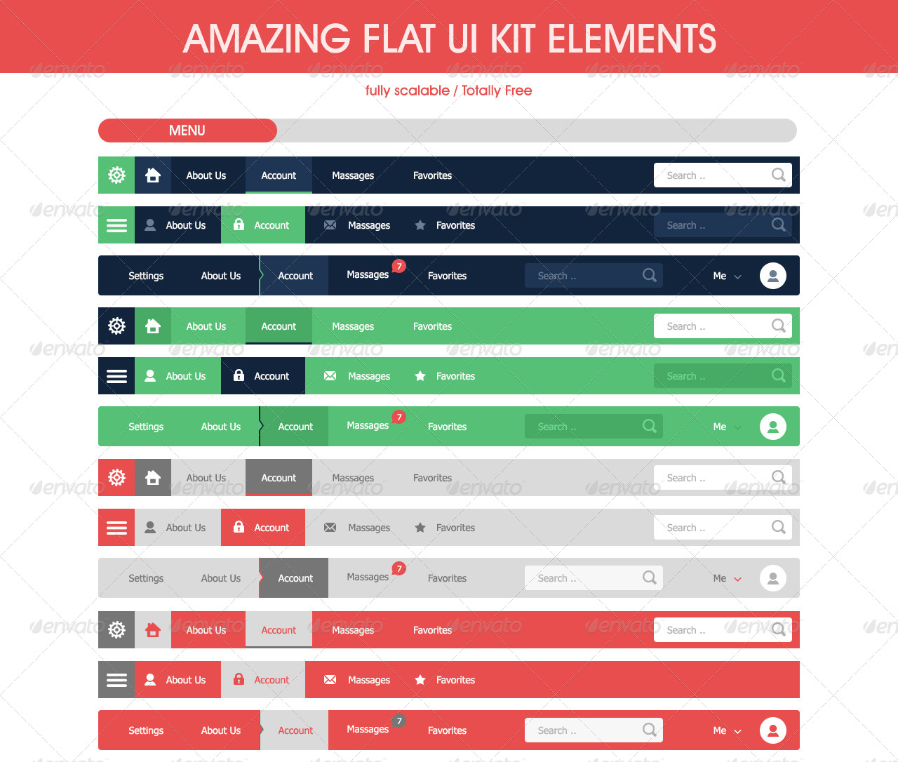 Simple Flat UI Kit Elements, Vectors | GraphicRiver