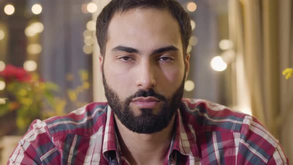 Close-up Portrait of Confident Handsome Middle Eastern Man with Black ...
