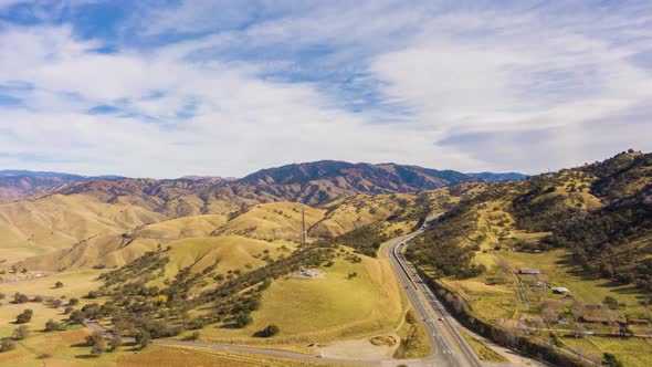Highway and Hilly Rural Landscape. Kern County. California, USA. Aerial ...