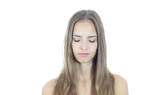 Agree, Female Gesture of Yes, Shaking Head, White Background, Stock Footage