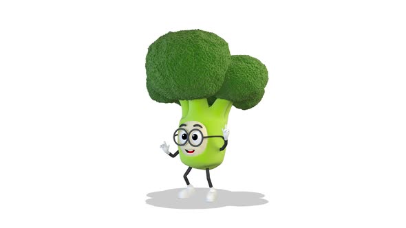 Broccoli Dancing A Funny Dance Around Him on White Background, Motion ...