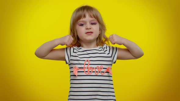 Little Strong Kid Child Girl Showing Biceps and Feeling Power Strength ...
