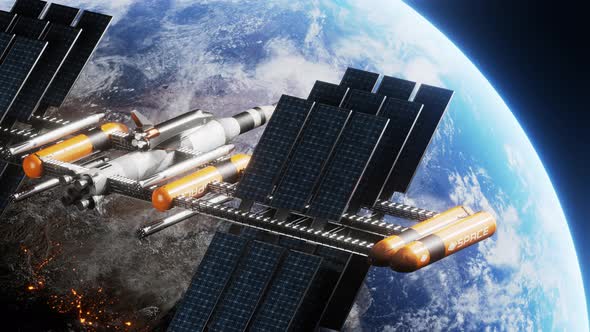 Close Up ISS Flying Over Earth Globe Atmosphere, Motion Graphics ...