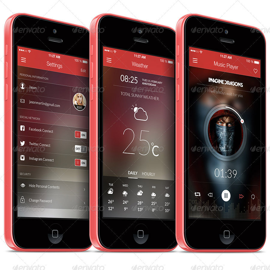 Flaty - A Beautiful Set of Mobile UI, Web Elements | GraphicRiver