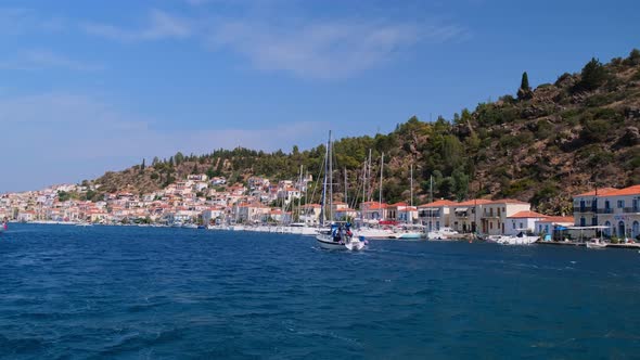View From the Sea to the Poros Marina Sea Port Greece, Stock Footage