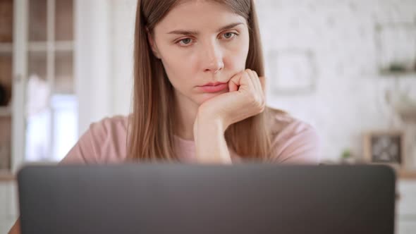 Portrait Female Using Computer in Flat, Stock Footage | VideoHive