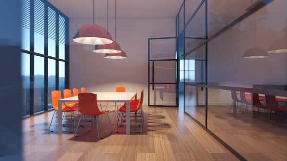 Modern, colorful, corporate conference room in a skyscraper office ...