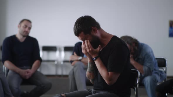 Desperate Man Crying During Group Meeting for Addicts, Stock Footage