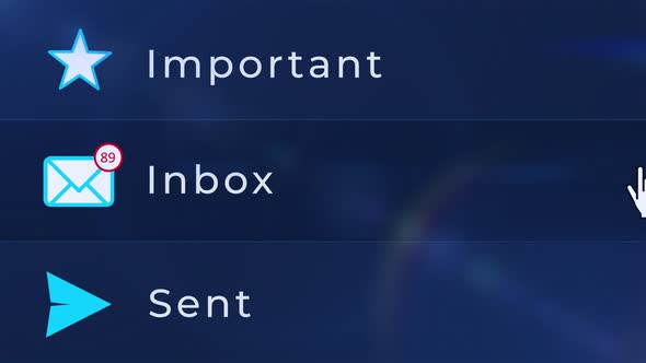 Opening inbox New E-mail Notification on screen Numbers Mouse Click ...
