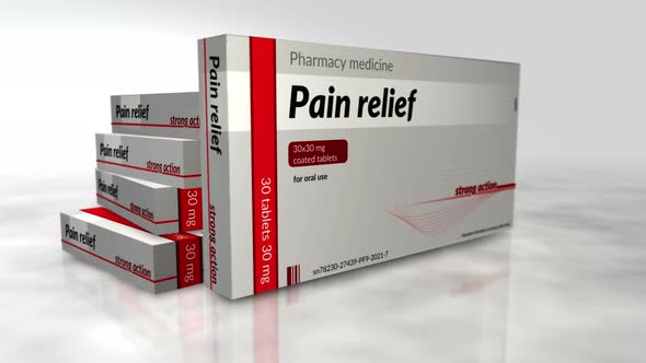 Pain relief and painkiller tablets box abstract concept 3d rendering ...