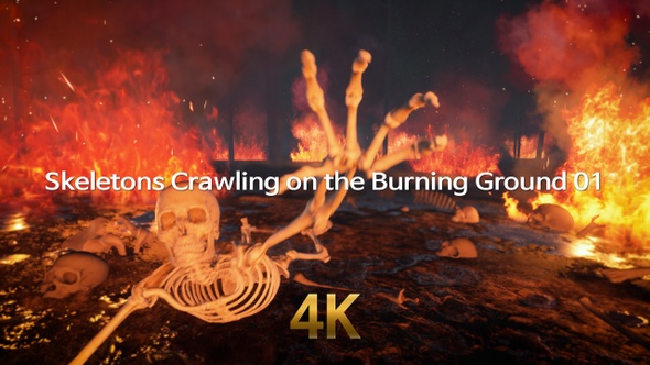Skeleton Crawling on the Burning Ground 4K 01, Motion Graphics | VideoHive