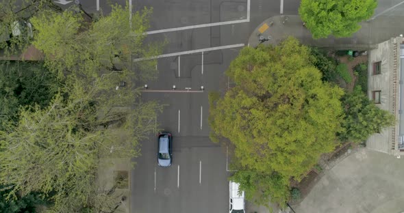 Historic aerial footage of an empty intersection in downtown Portland ...