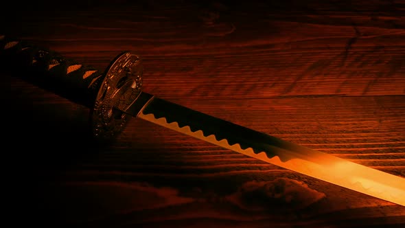 Passing Samurai Sword In Firelight, Stock Footage | VideoHive