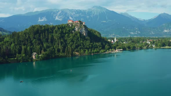 Medieval Castle Built Over Precipice Against Mountains, Stock Footage