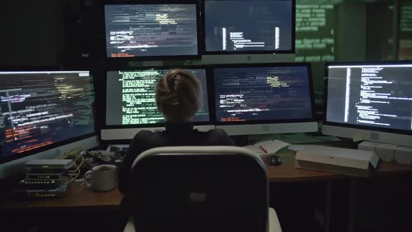 Woman Programmer Working with Data at Night, Stock Footage | VideoHive