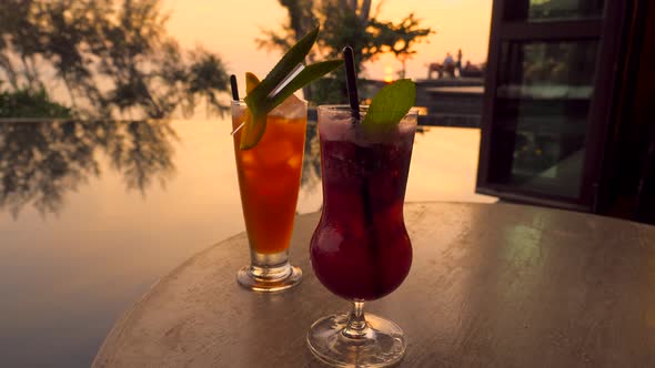 Mocktails for Couple on Table in Outdoor Luxury Restaurant at Tropical ...