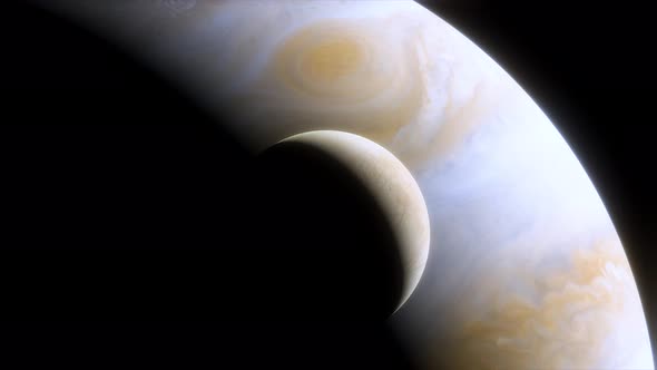 Ice Moon Europa on the Background of the Large Gas Planet Jupiter ...