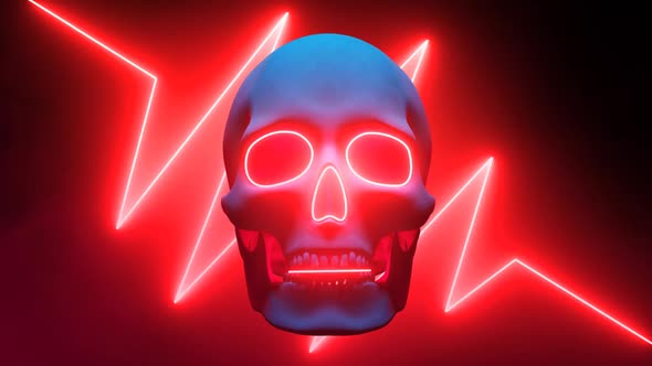 Skull Neon Sign On a Red Smoky Background, Motion Graphics | VideoHive