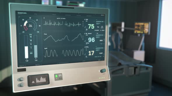 Monitoring software indicates the stable vital signs condition at the ...