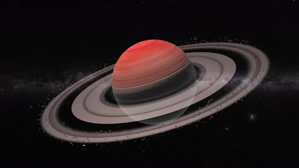 Saturn in space. Saturn slowly rotating in solar system. Planet with ...