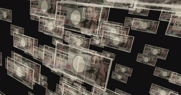 Japan Yen 10000 banknote – flying between transparent money, Motion ...