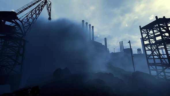 Dark Production Area With Cranes And Platforms, Motion Graphics | VideoHive