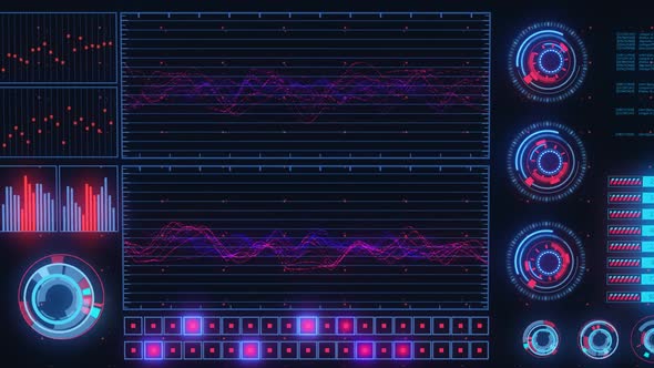 Advanced futuristic graphic interface. Displays abstract diagrams and ...