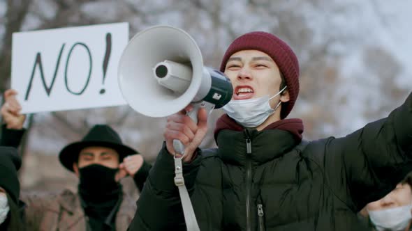 Masked Man Strike Protest Coronavirus. Crowd People Activists Corona ...
