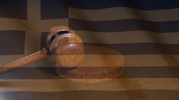 Greek judiciary. Flag of Greece and Judge's gavel., Motion Graphics