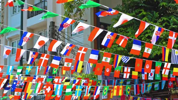 Flags of States Around the World on The City Street, Stock Footage