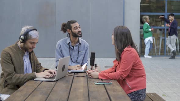 Group of People Recording Radio Podcast Together Young Friends Talking ...
