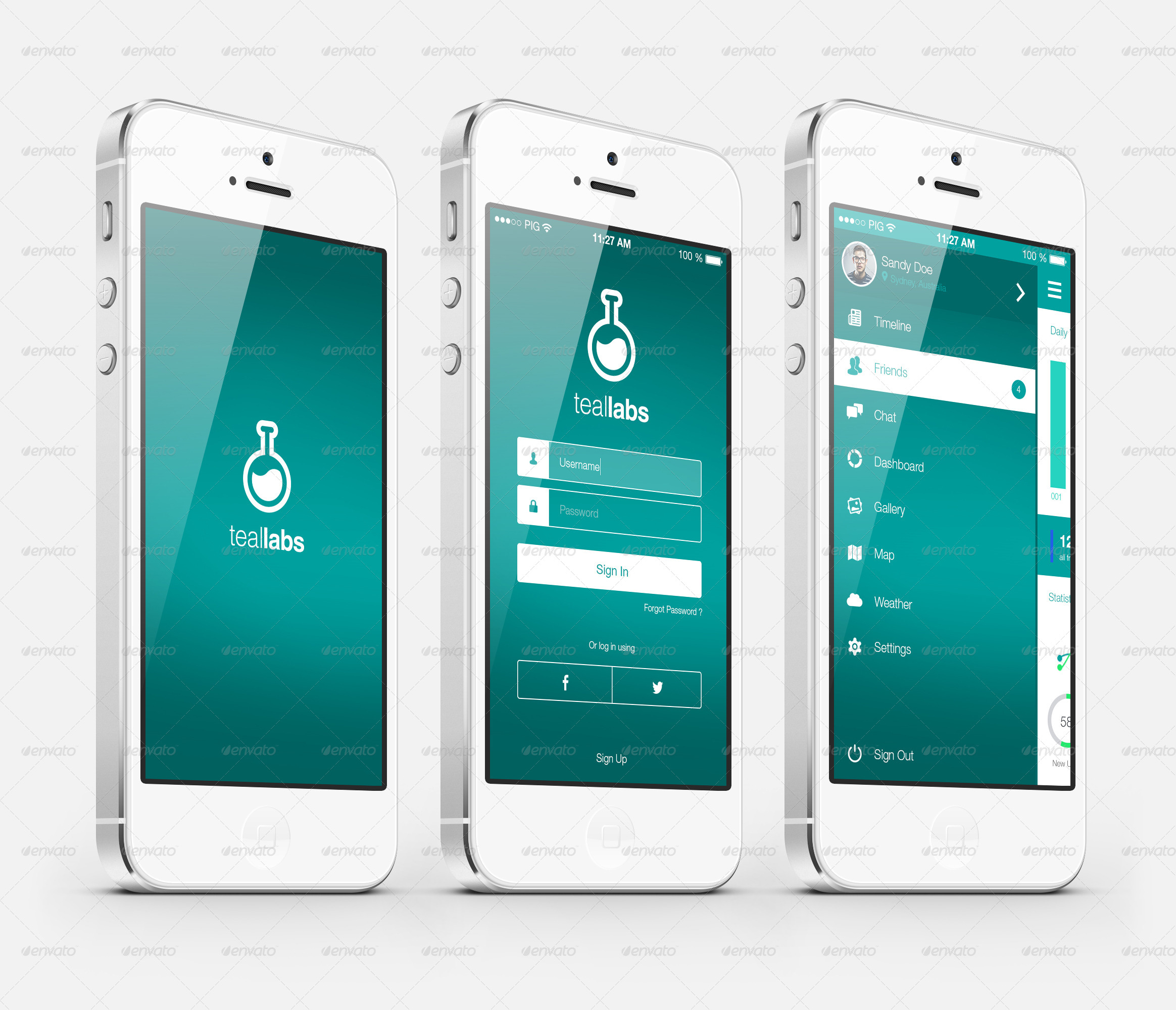 Teallabs - Modern & Cool Teal Flat Mobile UI Kit, Web Elements ...