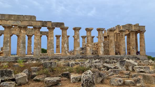 Ruins of collapsed waterfront Greek temples and columns at Selinunte ...