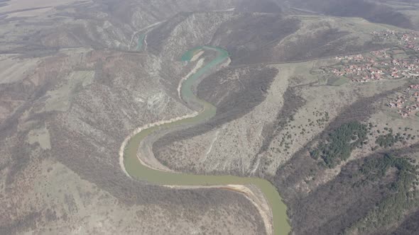 Meandering river Timok in Eastern Serbia 4K aerial footage, Stock Footage