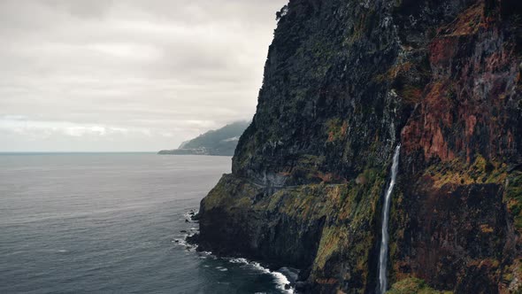 Epic Cliffs With Waterfall Over Ocean, Stock Footage | VideoHive