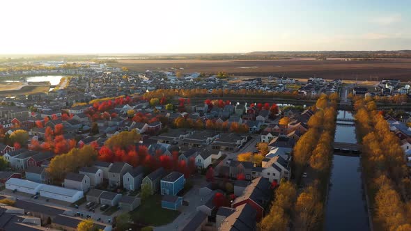Colorful Fall Neighborhood Sunset In Suburbs Country Drone Shot 4K ...