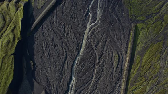 Drone Over Landscape With Dry Riverbed Of Braided River, Stock Footage
