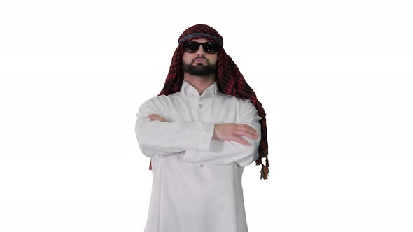 Cool Sheikh in Sunglasses Posing Looking To Camera on White Background ...