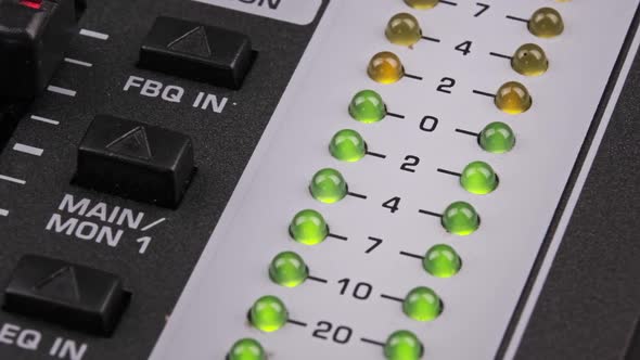 Macro Shot of Stereo LED Indicator on Mixing Console with Pulsating ...