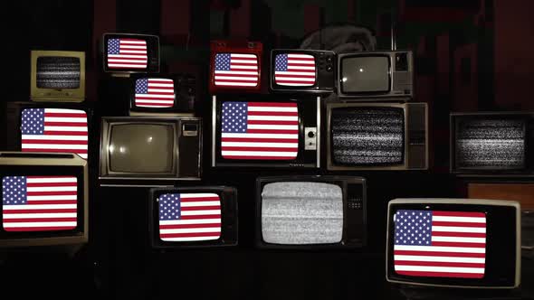 American Flag on Old Retro TVs., Stock Footage | VideoHive