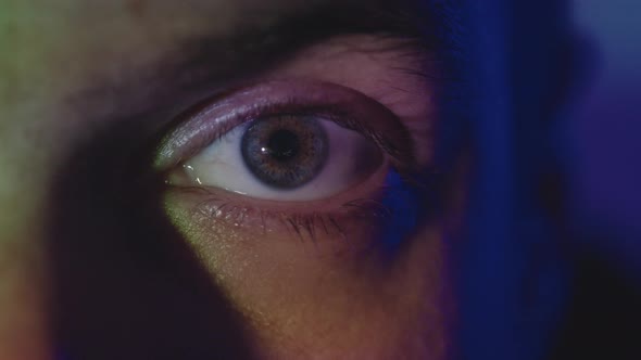 Closeup Reflection in the Eye of Light From the Screen, Stock Footage