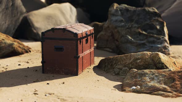 Treasure Chest in Sand Dunes on a Beach, Motion Graphics | VideoHive