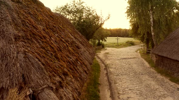 Village Yard of Straw Shack Houses, Stock Footage | VideoHive