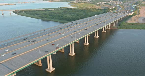 Panoramic aerial view on the Governor Alfred E. Driscoll Bridge over ...