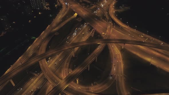 Illuminated Complex Road Junction and Cars Traffic at Night, Stock Footage