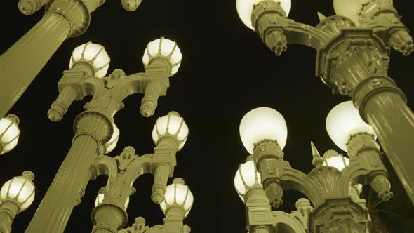 Close up view of the Urban Light installation in L.A., Stock Footage